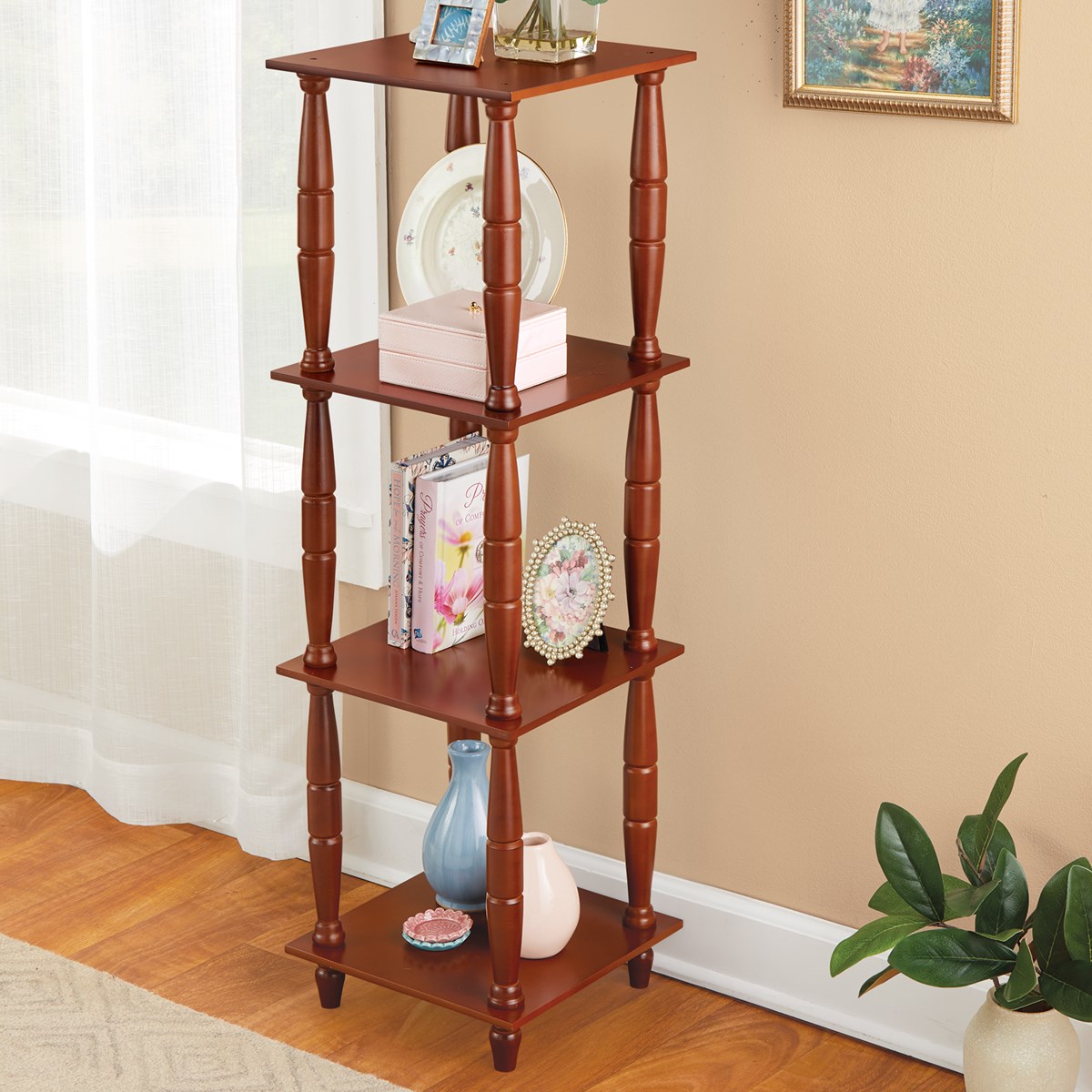 Timeless 4-Tier Wooden Spindle Shelf | Collections Etc.