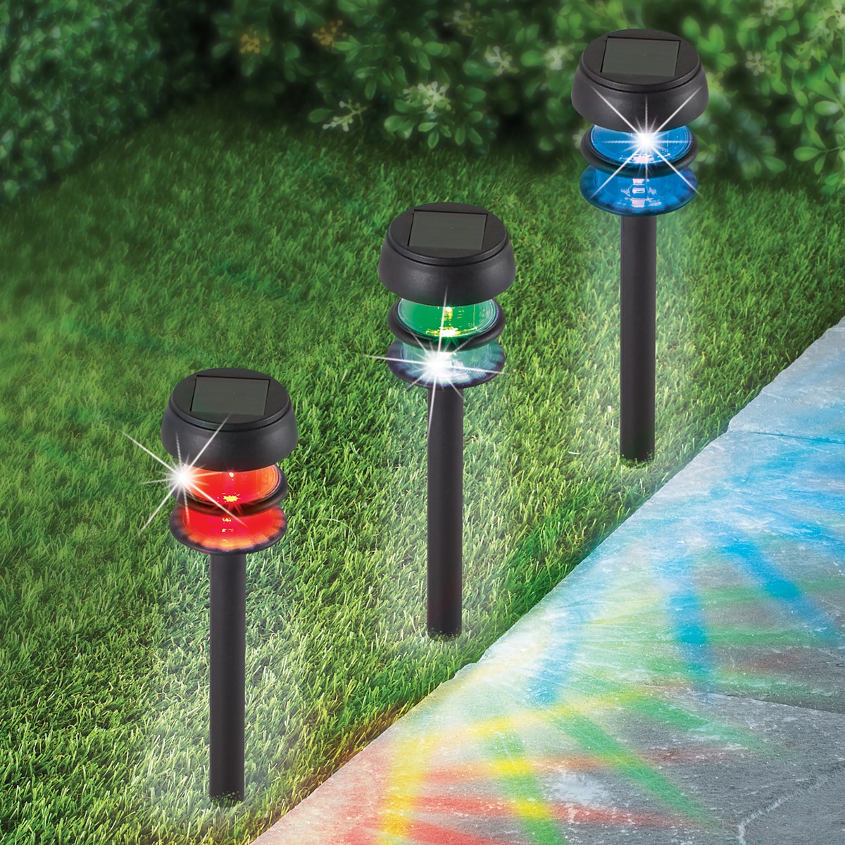 LED Lighted Color-Changing Solar Powered Pathlights - Set of 3 ...
