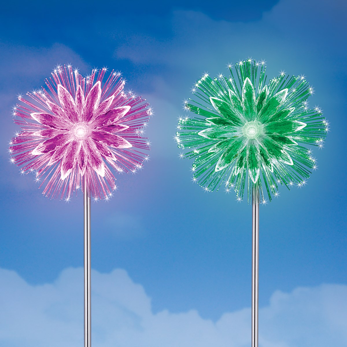 Solar Powered Fiber-Optic Color-Changing Flower Stakes - Set of 2 ...