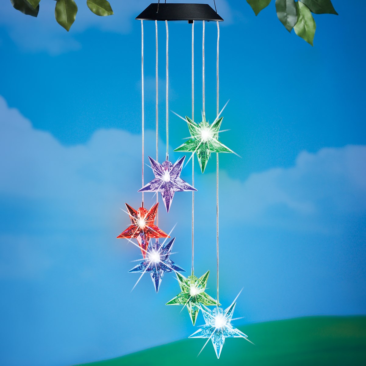 Solar Powered Color-Changing Star Garden Mobile | Collections Etc.