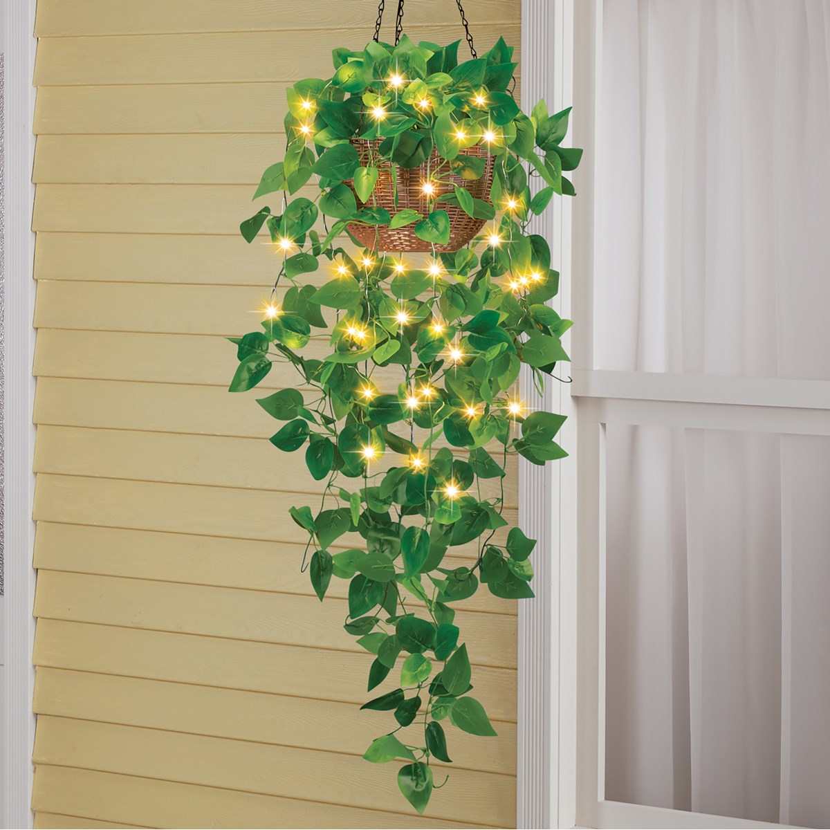 Solar Powered Artificial Pothos Hanging Basket | Collections Etc.