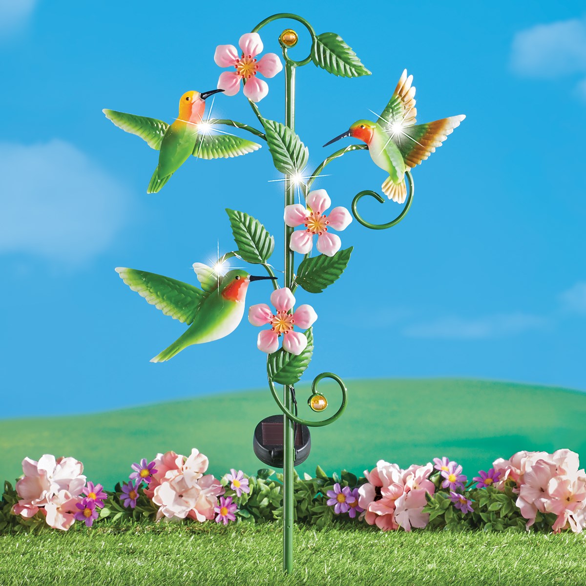 Solar Powered Hummingbird with Flowers Outdoor Garden Stake ...