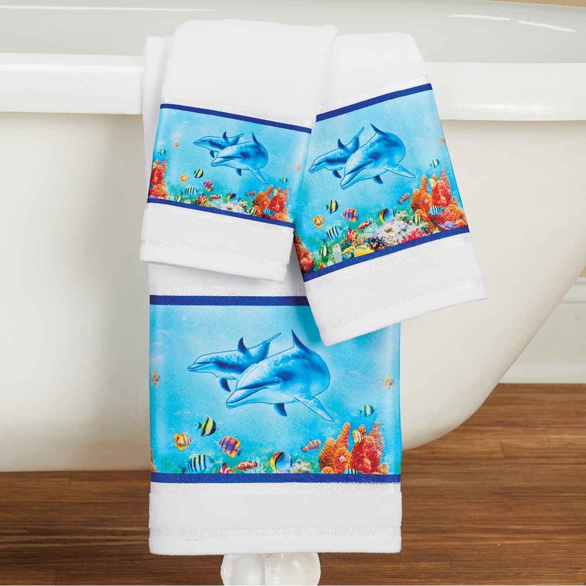 3-Piece Dolphins and Tropical Fish Bath Towel Set | Collections Etc.