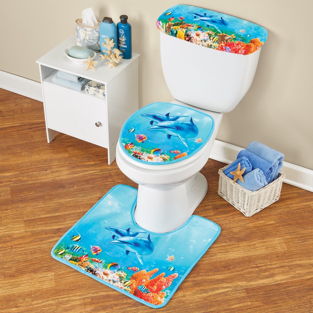 3-Piece Dolphins and Tropical Fish Commode Set | Collections Etc.