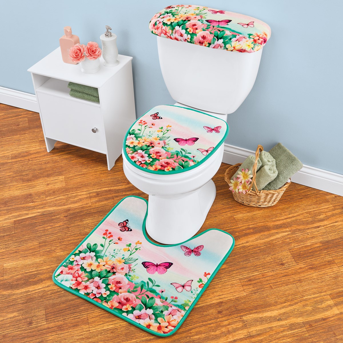 3-Piece Pastel Butterfly Floral Commode Set | Collections Etc.