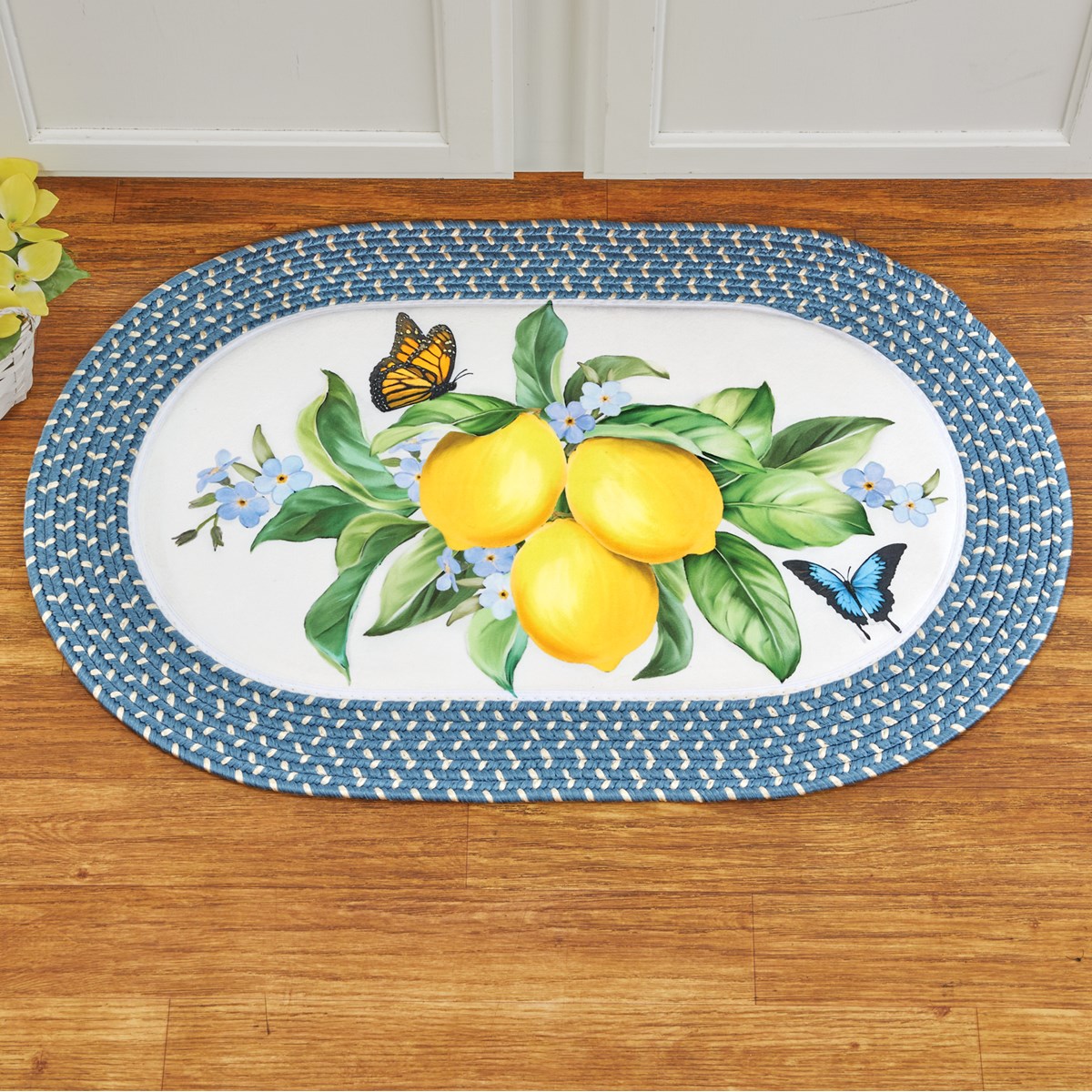 Charming Lemon Floral Braided Accent Rug | Collections Etc.