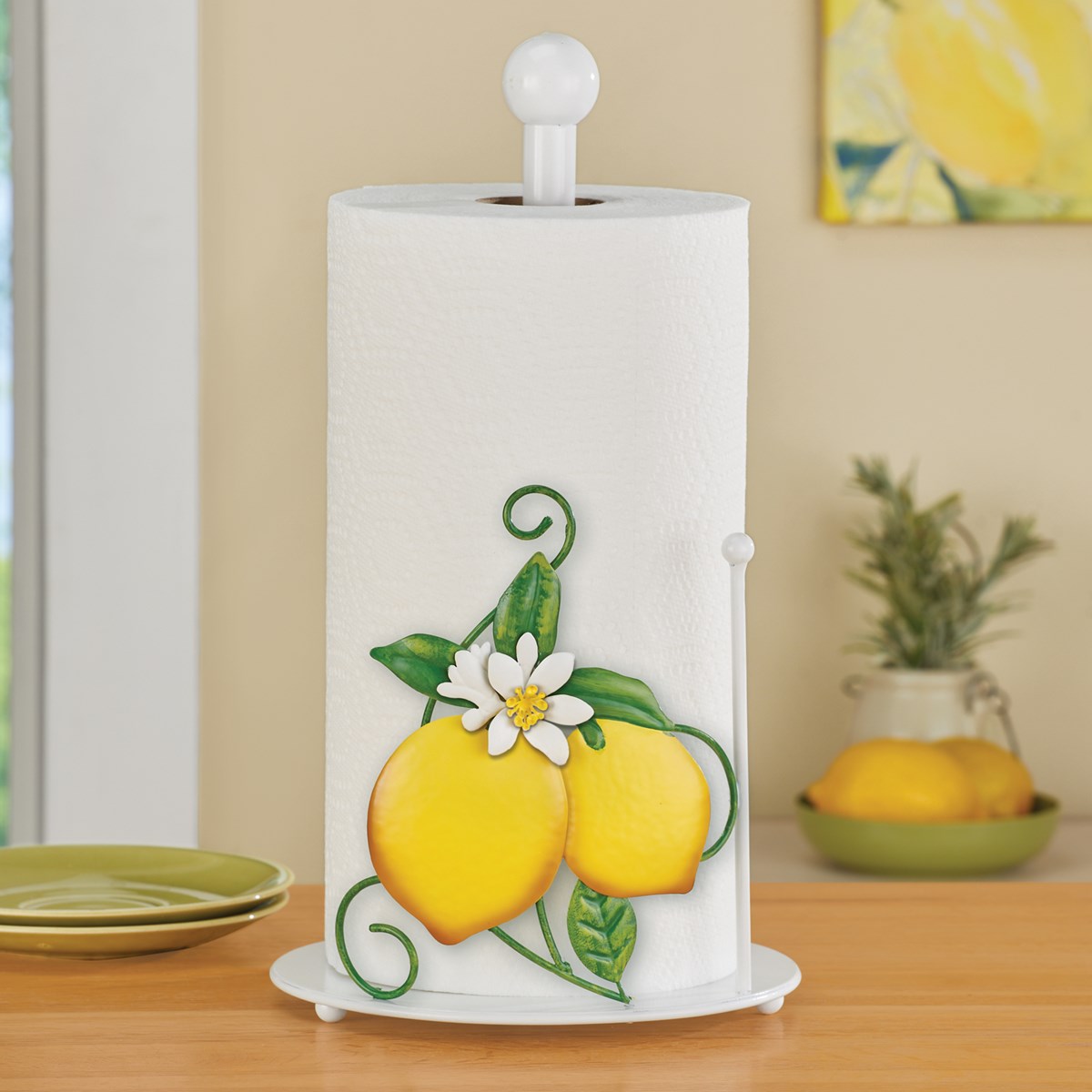 Hand-Painted Lemon Floral Paper Towel Holder | Collections Etc.