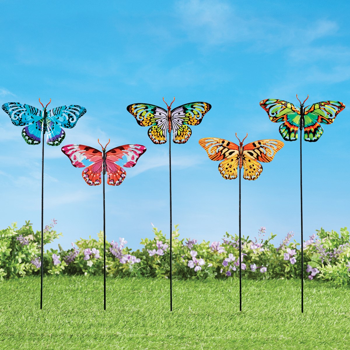Detailed Colorful Butterflies 5-Piece Outdoor Garden Stake Set ...