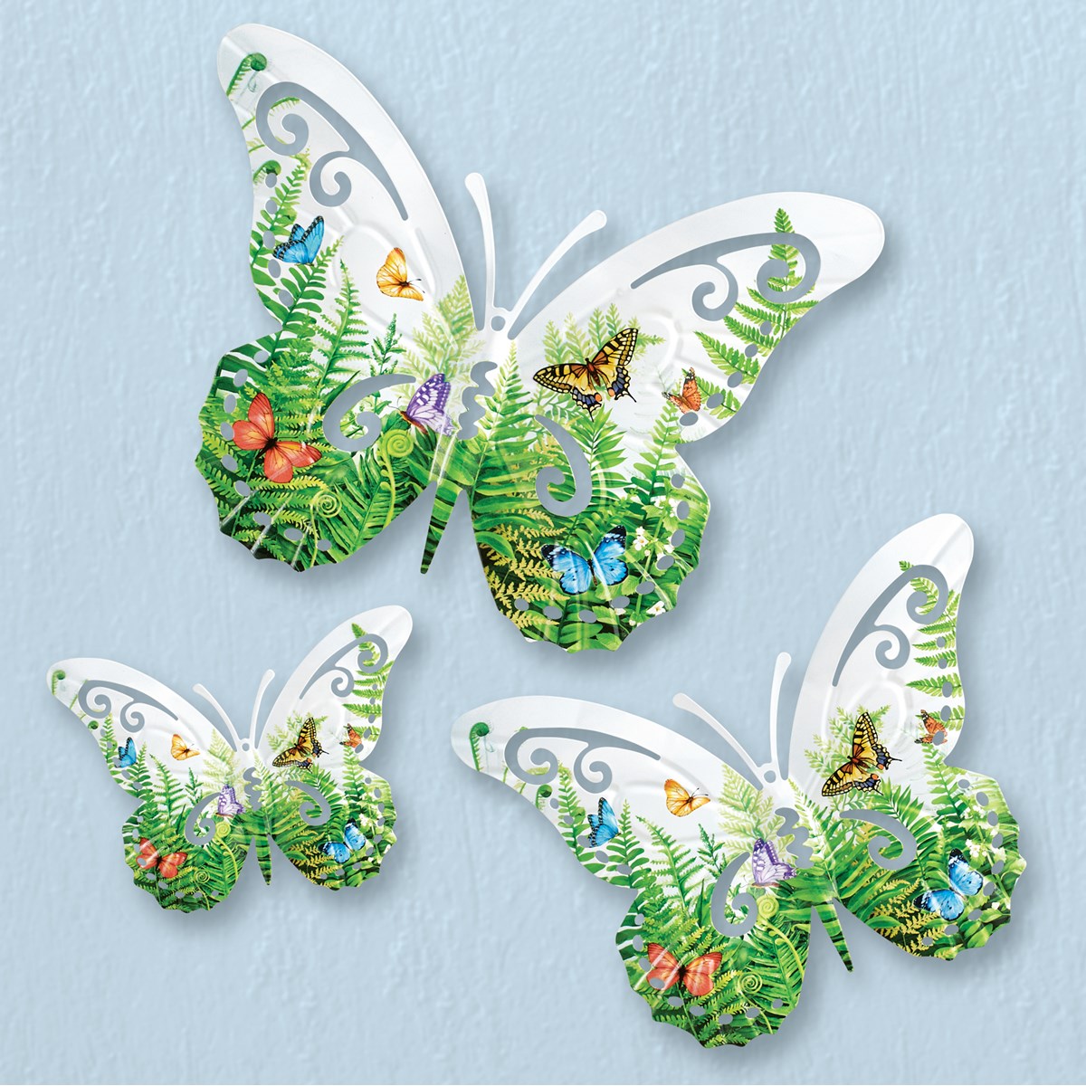 3-Piece Butterfly and Garden Greenery Metal Wall Set | Collections Etc.