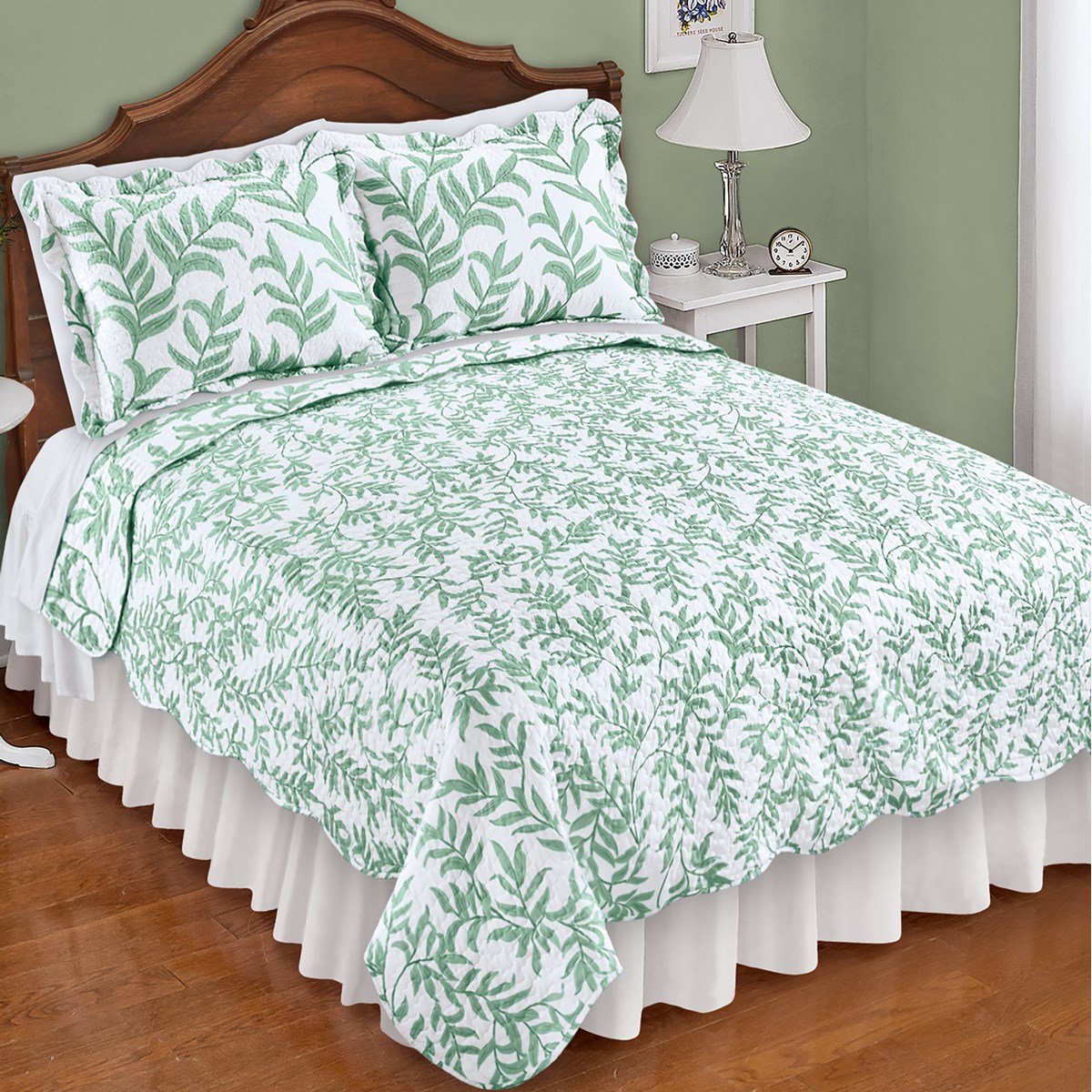 Reversible Scrolling Leaf Toss Scalloped Edge Quilt | Collections Etc.
