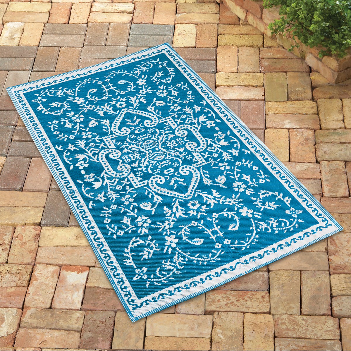 Reversible Floral Pattern Outdoor Patio Mat | Collections Etc.