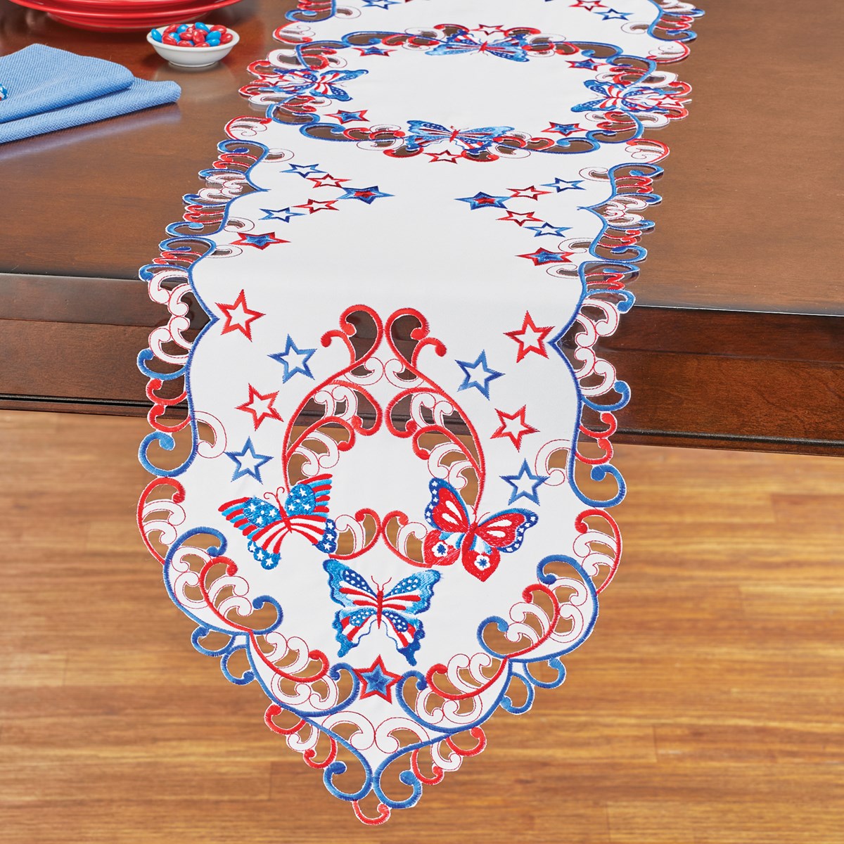 Embroidered Patriotic Butterflies Cut-Out Table Linens | Collections Etc.