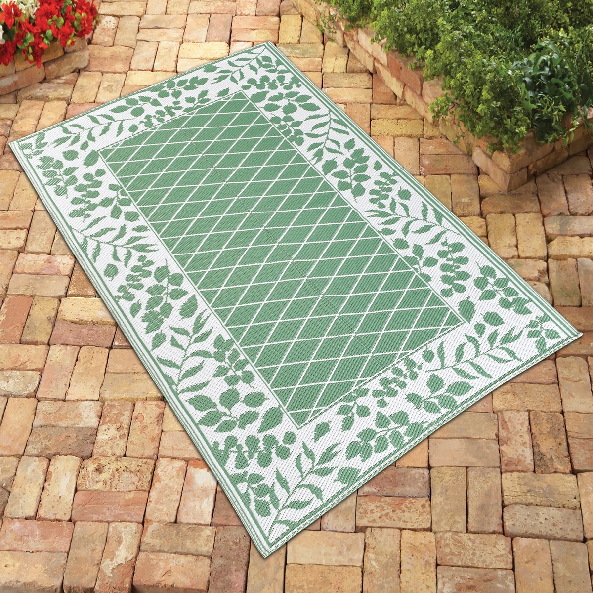 Elegant Leaf Boarder Outdoor Patio Mat, 6-Feet Long | Collections Etc.
