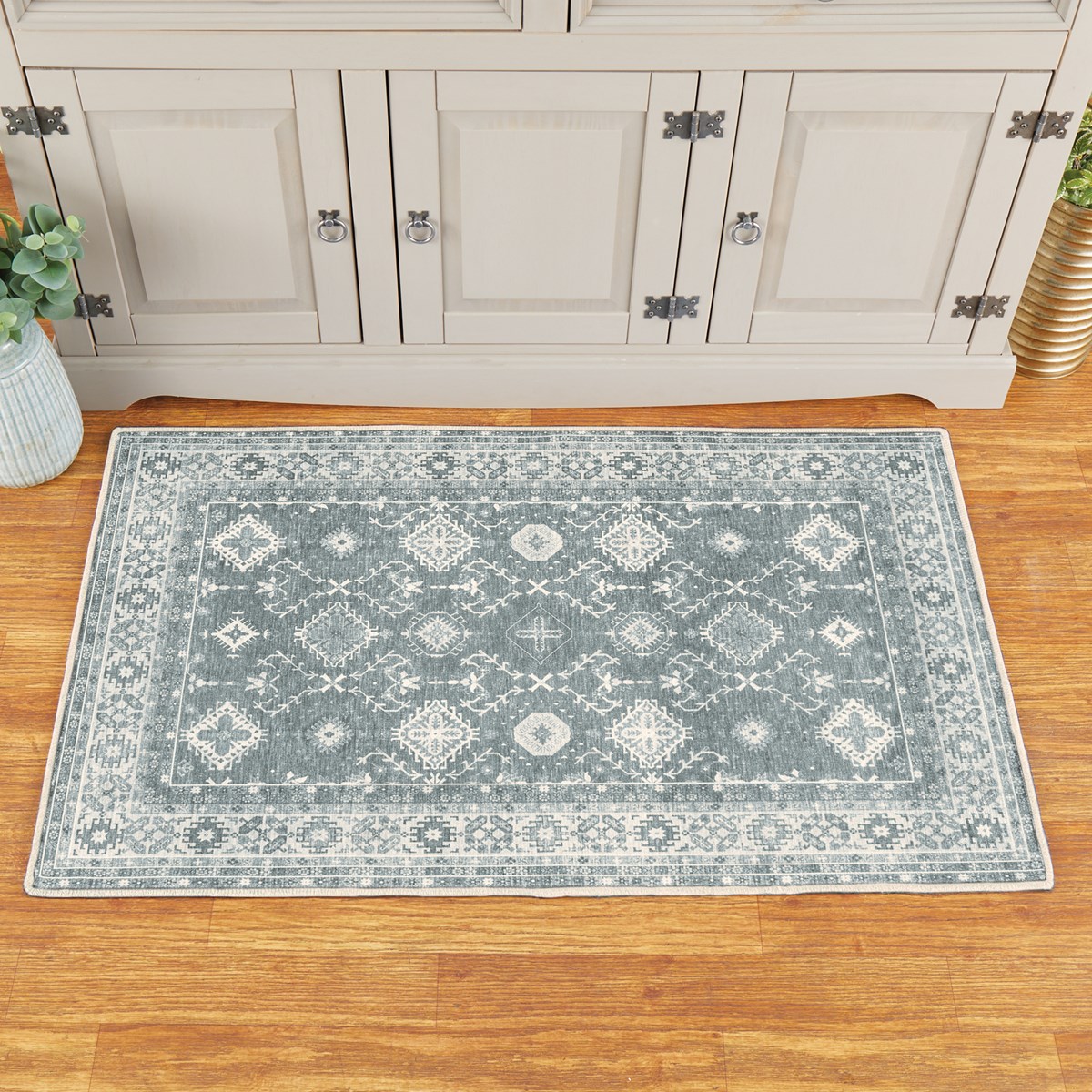 Vintage Medallion Motif Skid-Resistant Accent Rug | Collections Etc.