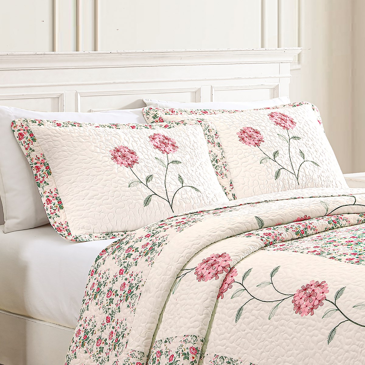 Embroidered Carnation Design Quilted Pillow Sham | Collections Etc.
