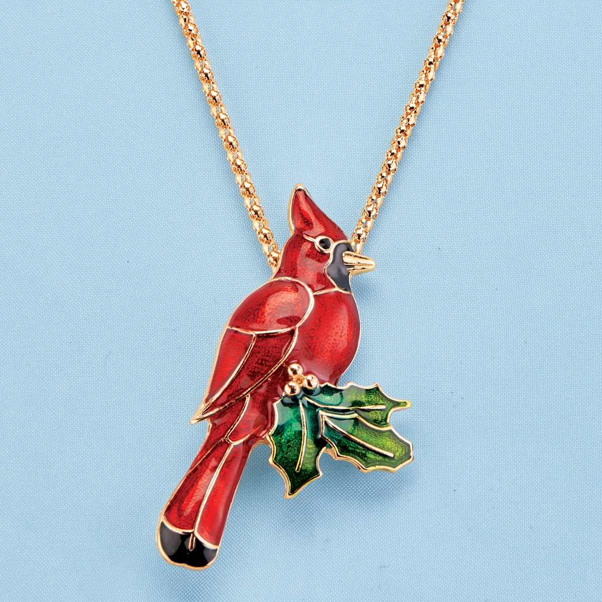 Beautiful Cardinal Pin & Necklace with Gold-Toned Chain | Collections Etc.