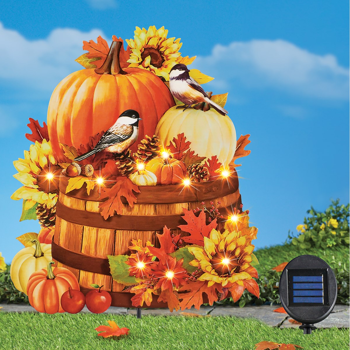 Solar Powered Fall Pumpkin in Basket LED Garden Stake | Collections Etc.