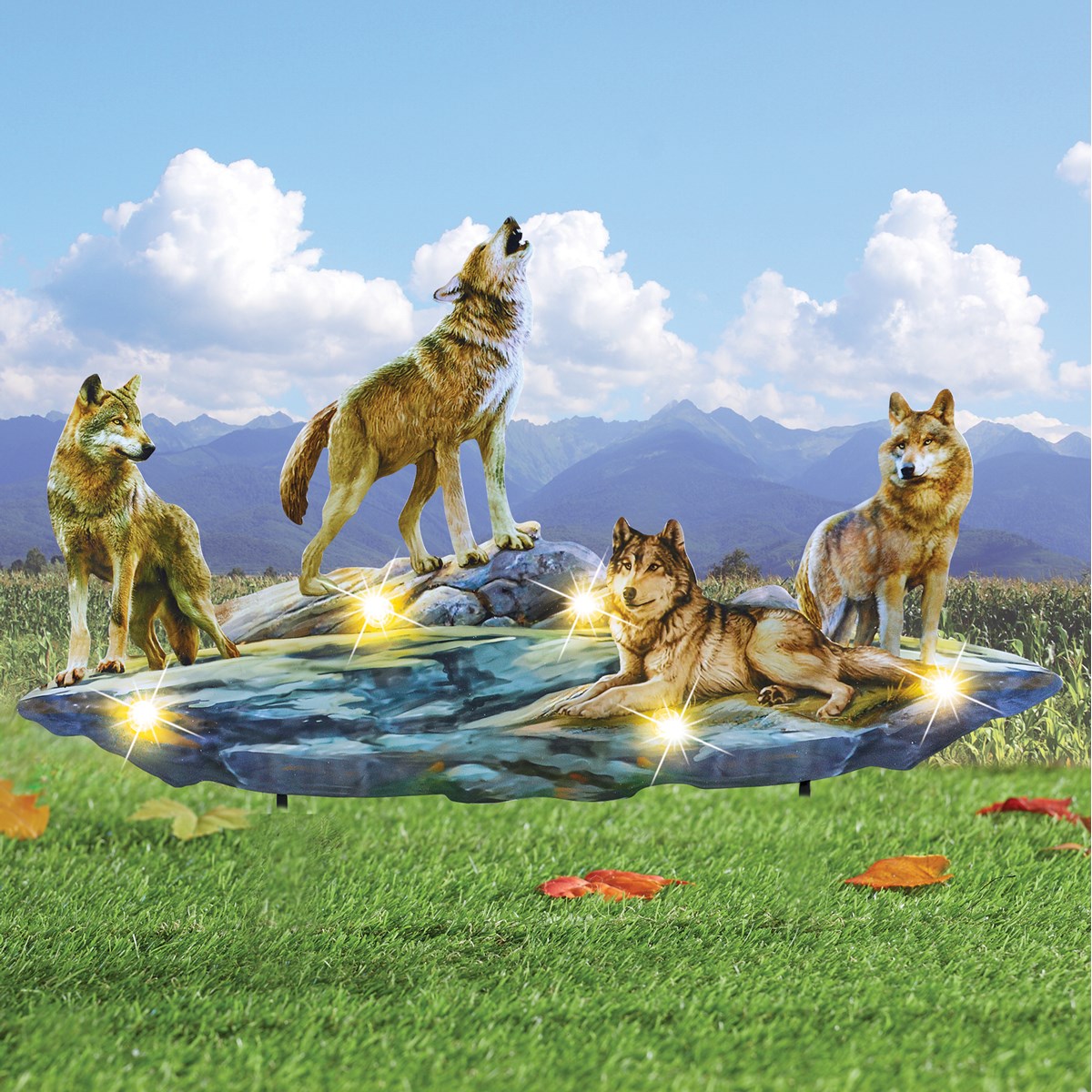 Solar Powered Pack of Wolves Outdoor Garden Stake | Collections Etc.