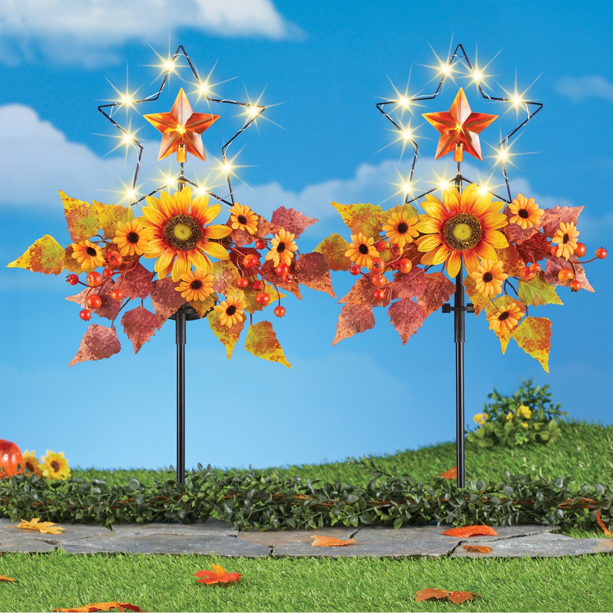 Solar Powered Autumn Star Floral Garden Stakes - Set of 2 | Collections ...