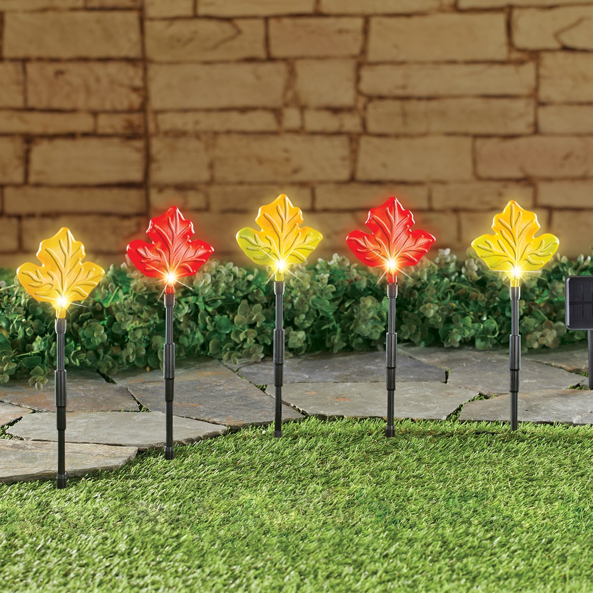 Solar Powered Autumn-Colored Leaves Stake Lights - Set of 5 ...