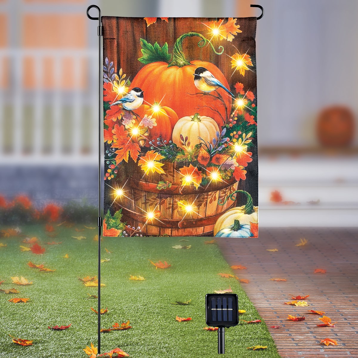 Solar Powered Autumn Harvest Flag with Hanger | Collections Etc.