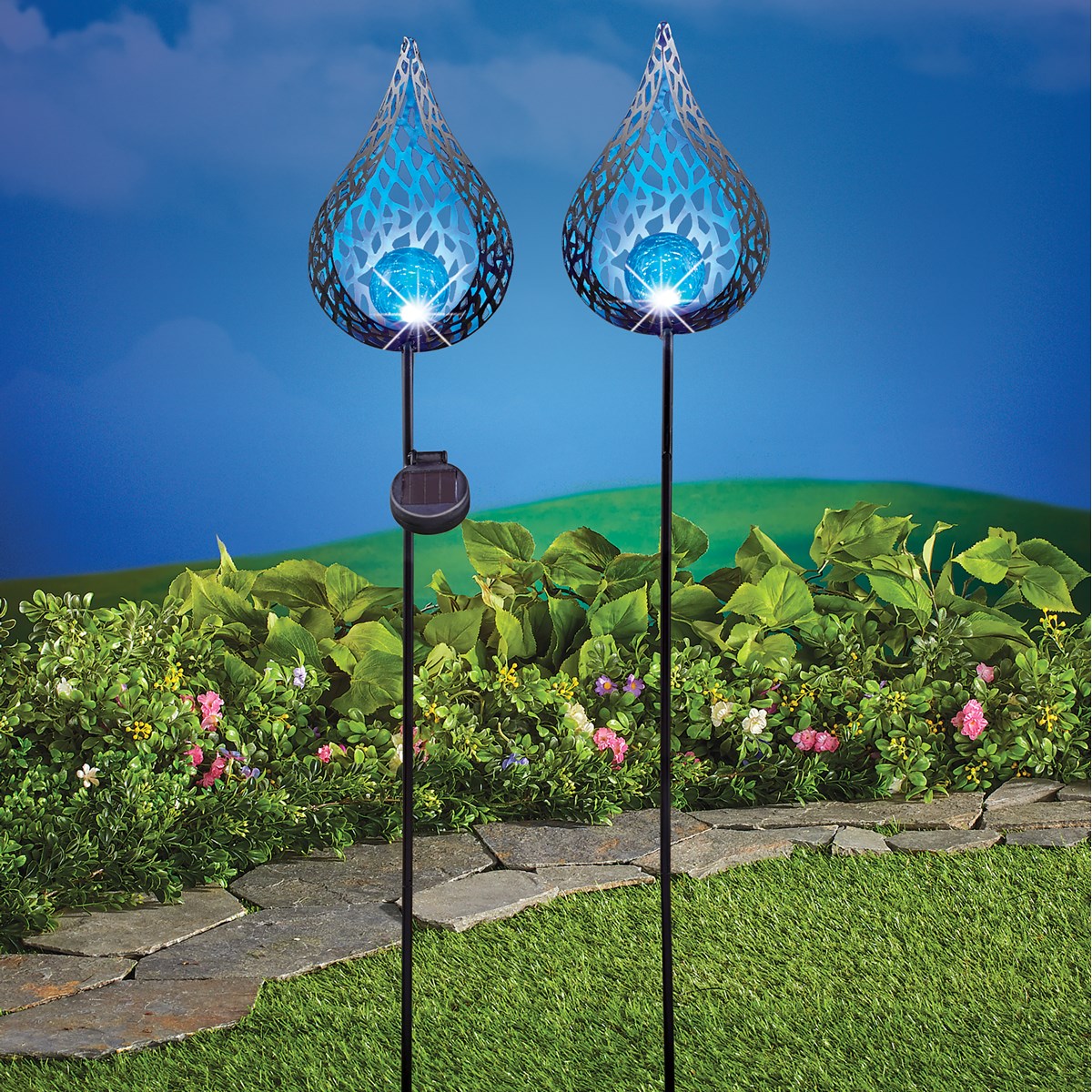Unique Solar Powered Crackled Glass Ball LED Garden Stakes - Set of 2 ...