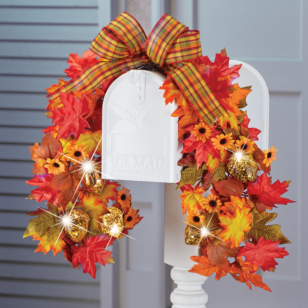 Solar Powered Autumn Leaves and Floral Mailbox Swag | Collections Etc.