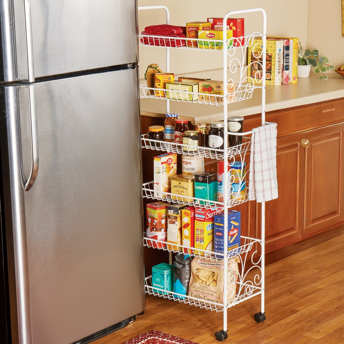 Versatile 6-Tier Scrolling Metal Shelf on Wheels | Collections Etc.