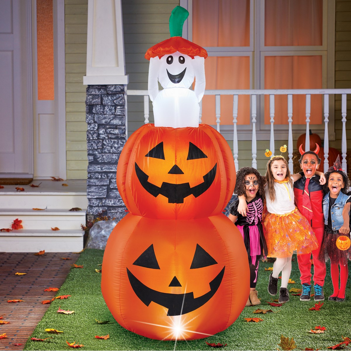6-Foot Animated Ghost in Jack-O'-Lanterns Halloween Outdoor Inflatable ...