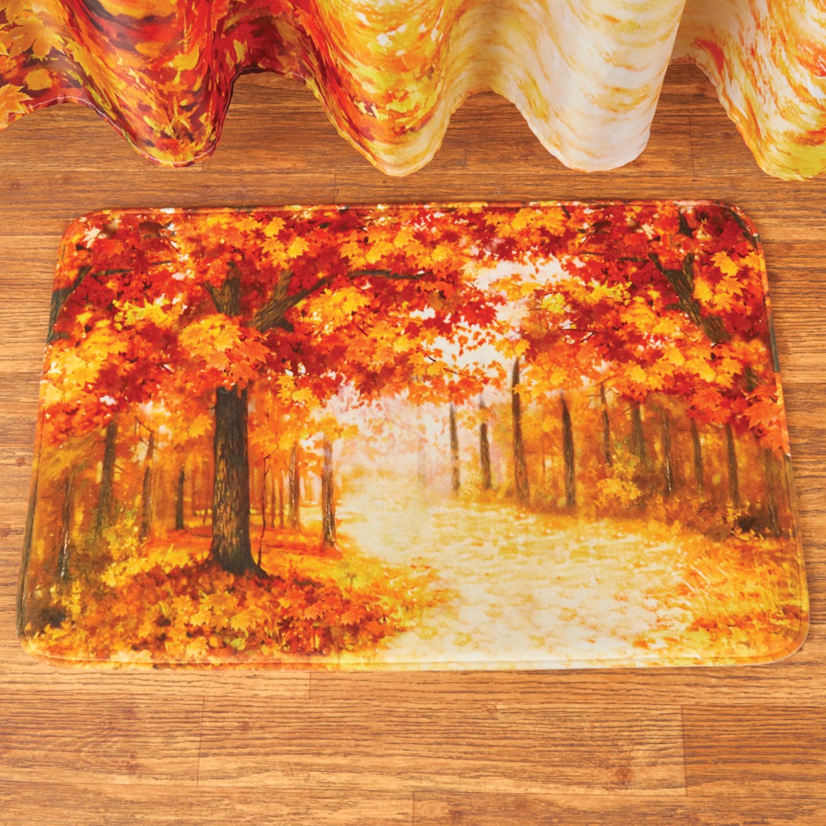 Beautiful Autumn Forest Scene Cushioned Bath Mat | Collections Etc.