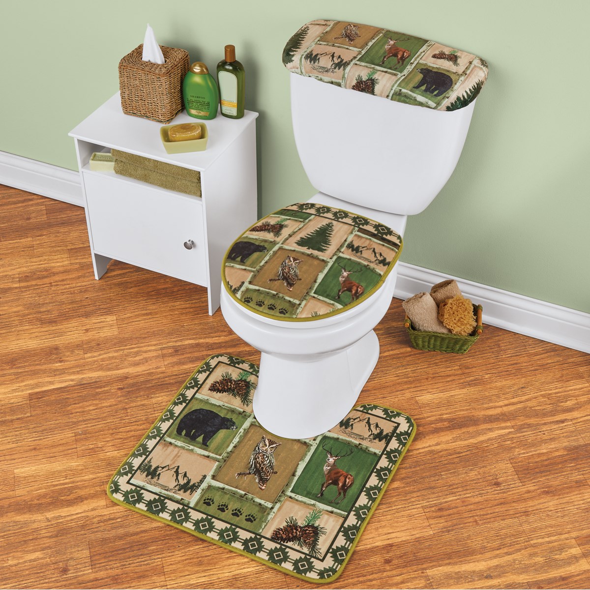 Northwoods Patchwork Aztec Border 3-Piece Commode Set | Collections Etc.