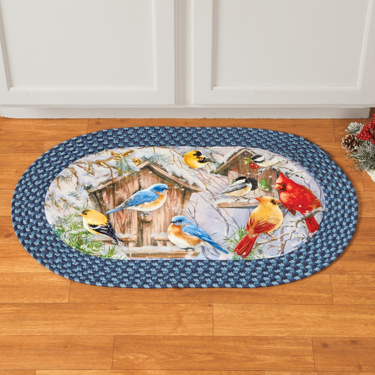 Snow-Covered Winter Birdhouse Braided Accent Rug | Collections Etc.
