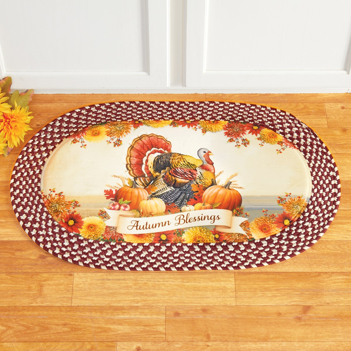Floral Turkey Autumn Blessings Braided Accent Rug | Collections Etc.