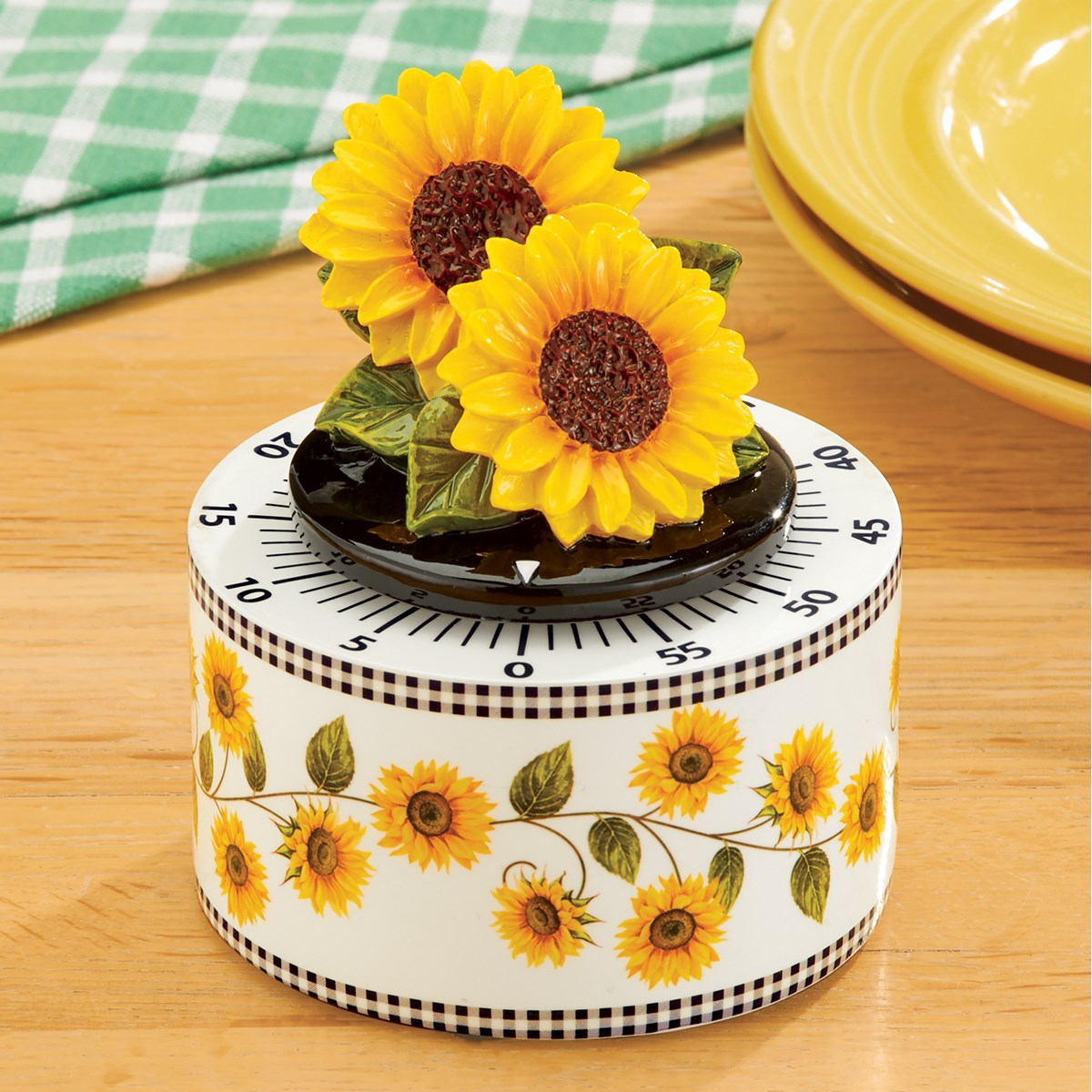 Charming Hand-Painted Sunflower Gingham Border Farmhouse Kitchen Timer ...
