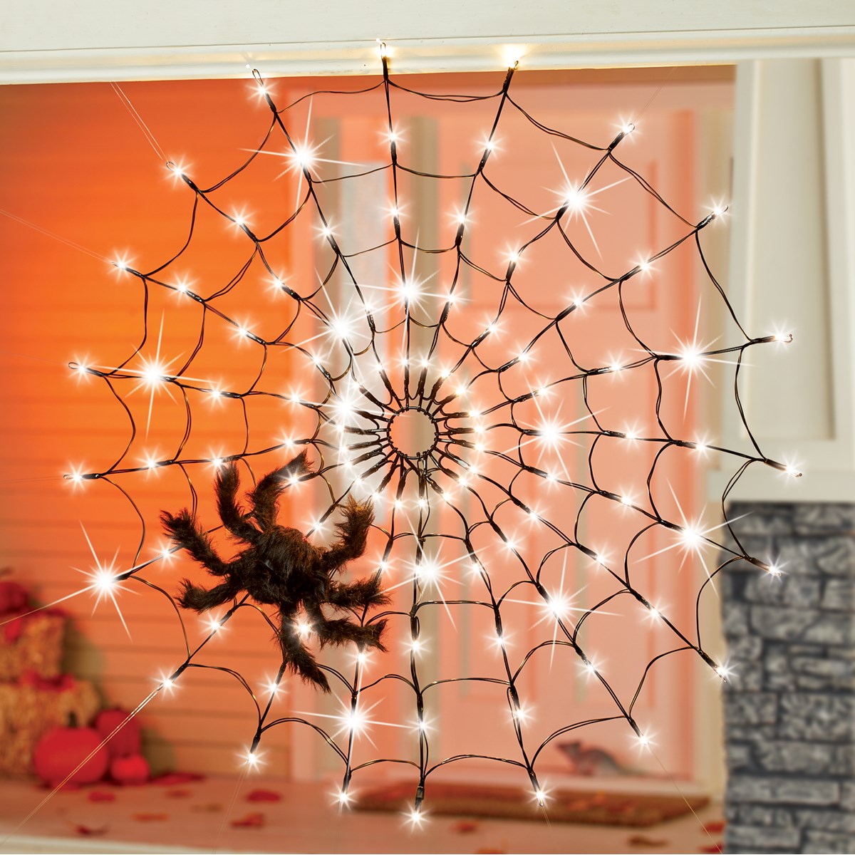 LED Lighted Halloween Spider Web Lights with Spider and Remote Control ...