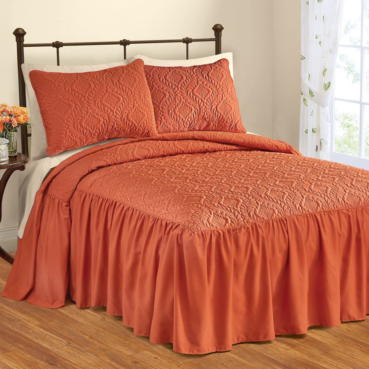 Elegant Clara Textured Design Ruffled Skirt Bedspread | Collections Etc.