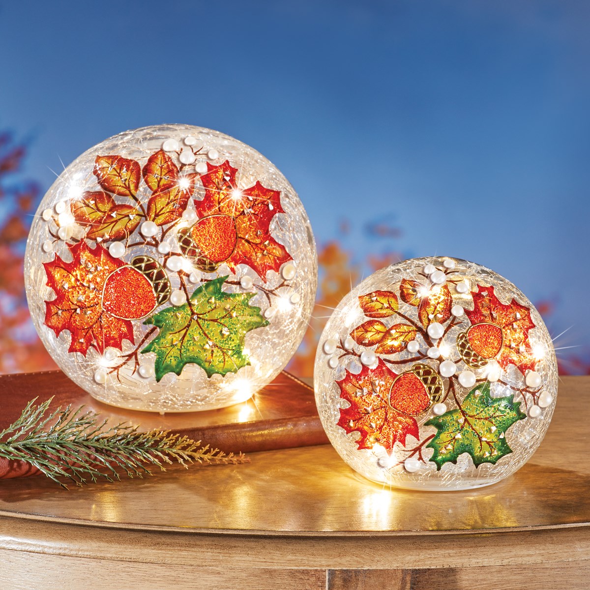 Hand-Painted Pearled Leaf Crackled Glass LED Lighted Ball | Collections ...