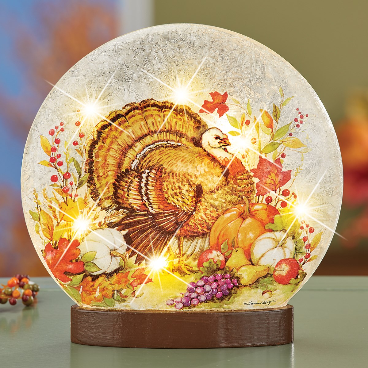 LED Lighted Colorful Fall Turkey Glass Sphere | Collections Etc.