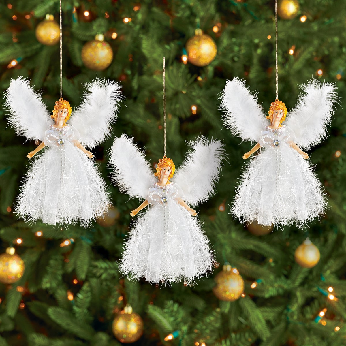 Glittery Angel Christmas Ornaments - Set of 3 | Collections Etc.