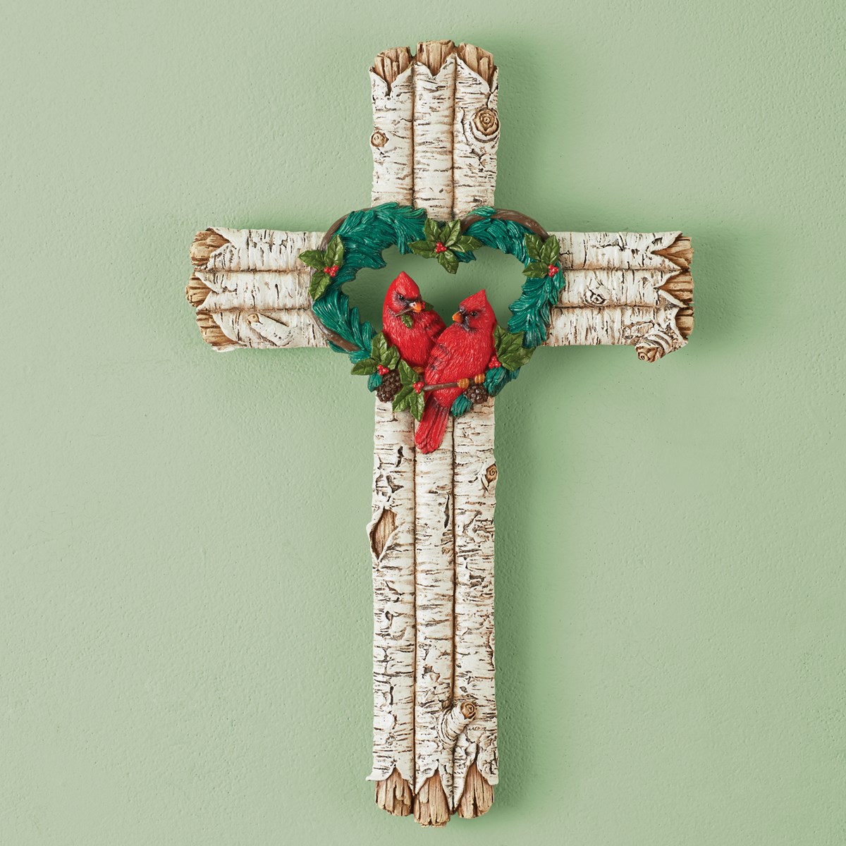Unique Cardinals Heart Wreath Birch Cross | Collections Etc.