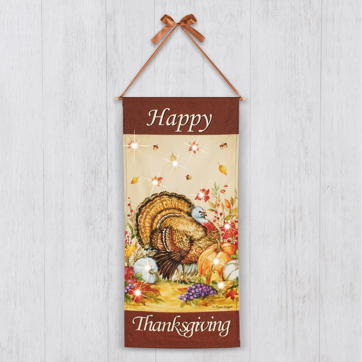 LED Lighted Happy Thanksgiving Turkey Hanging Wall Art | Collections Etc.