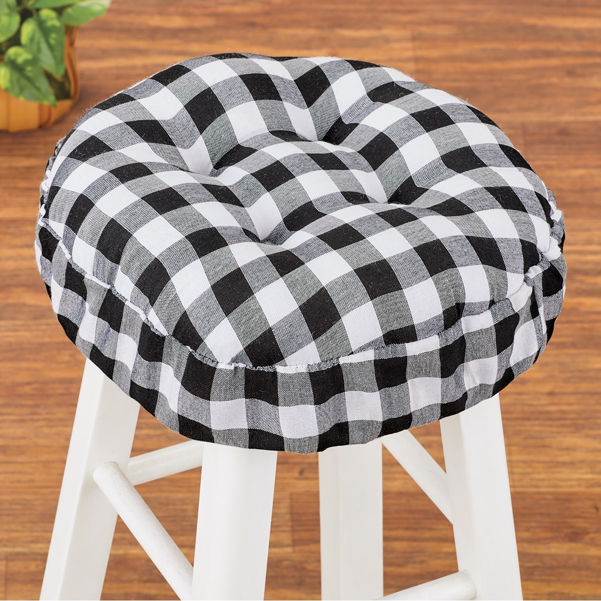 Farmhouse Buffalo Check Padded Bar Stool Cushion | Collections Etc.