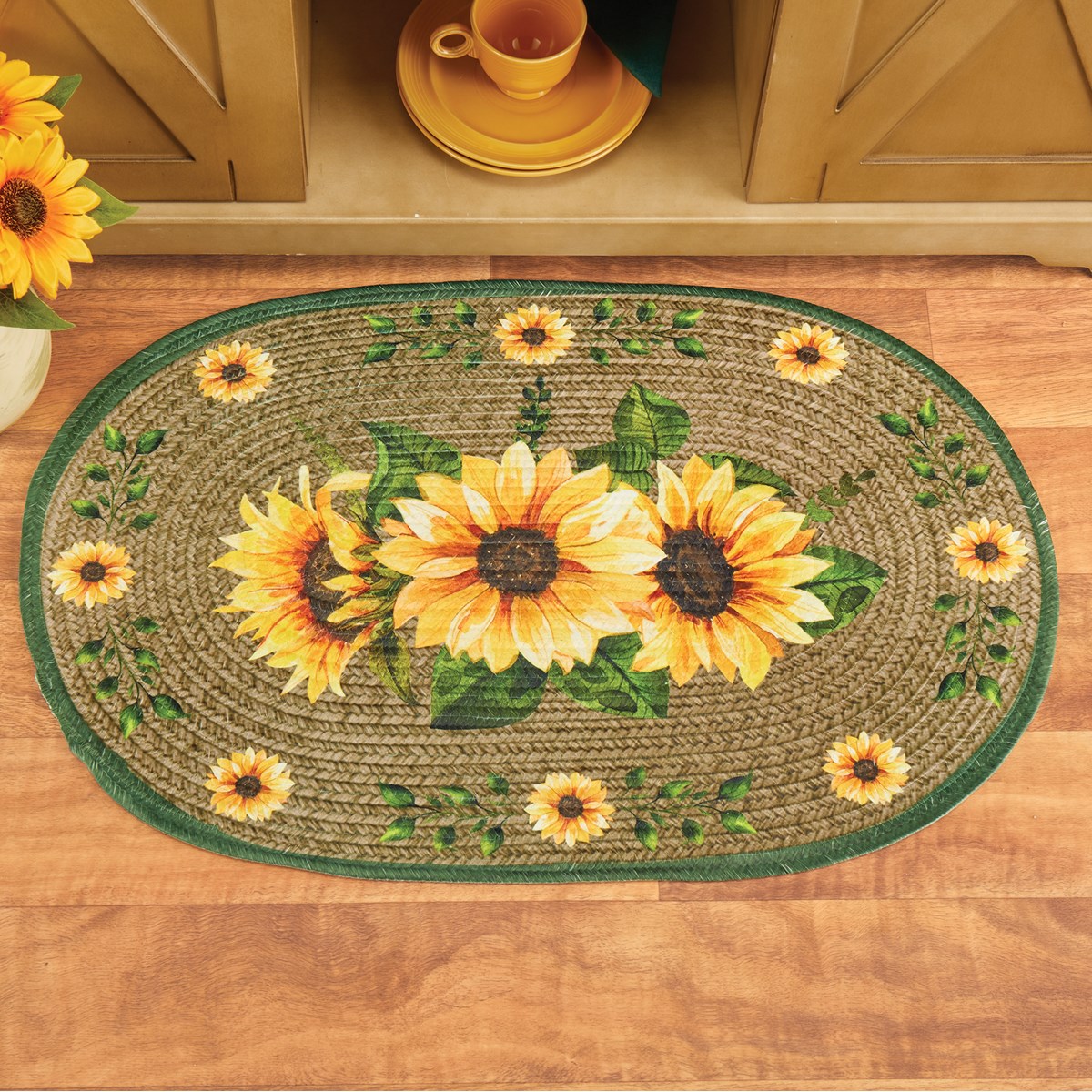Lovely Sunflowers and Greenery Braided Accent Rug | Collections Etc.
