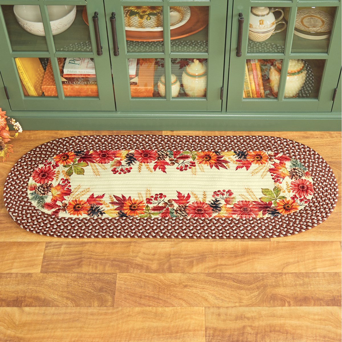 Sunflower, Daisy and Pinecones Printed Braided Accent Rug | Collections ...