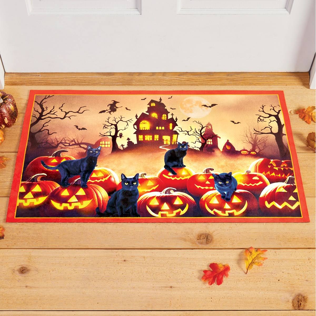 Frightful Night Black Cats and Jack-O'-Lanterns Halloween Door Mat ...