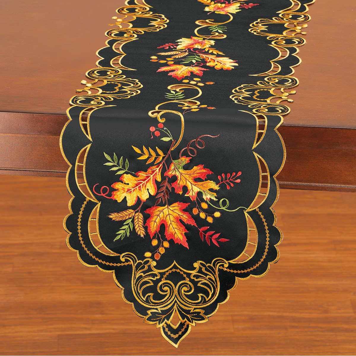 Exquisite Embroidered Fall Leaves Table Linens | Collections Etc.