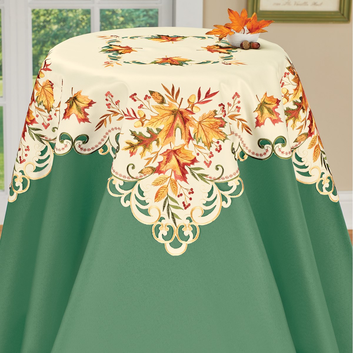Decorative Fall Leaf Cut-Out Scalloped Edge Table Linens | Collections Etc.