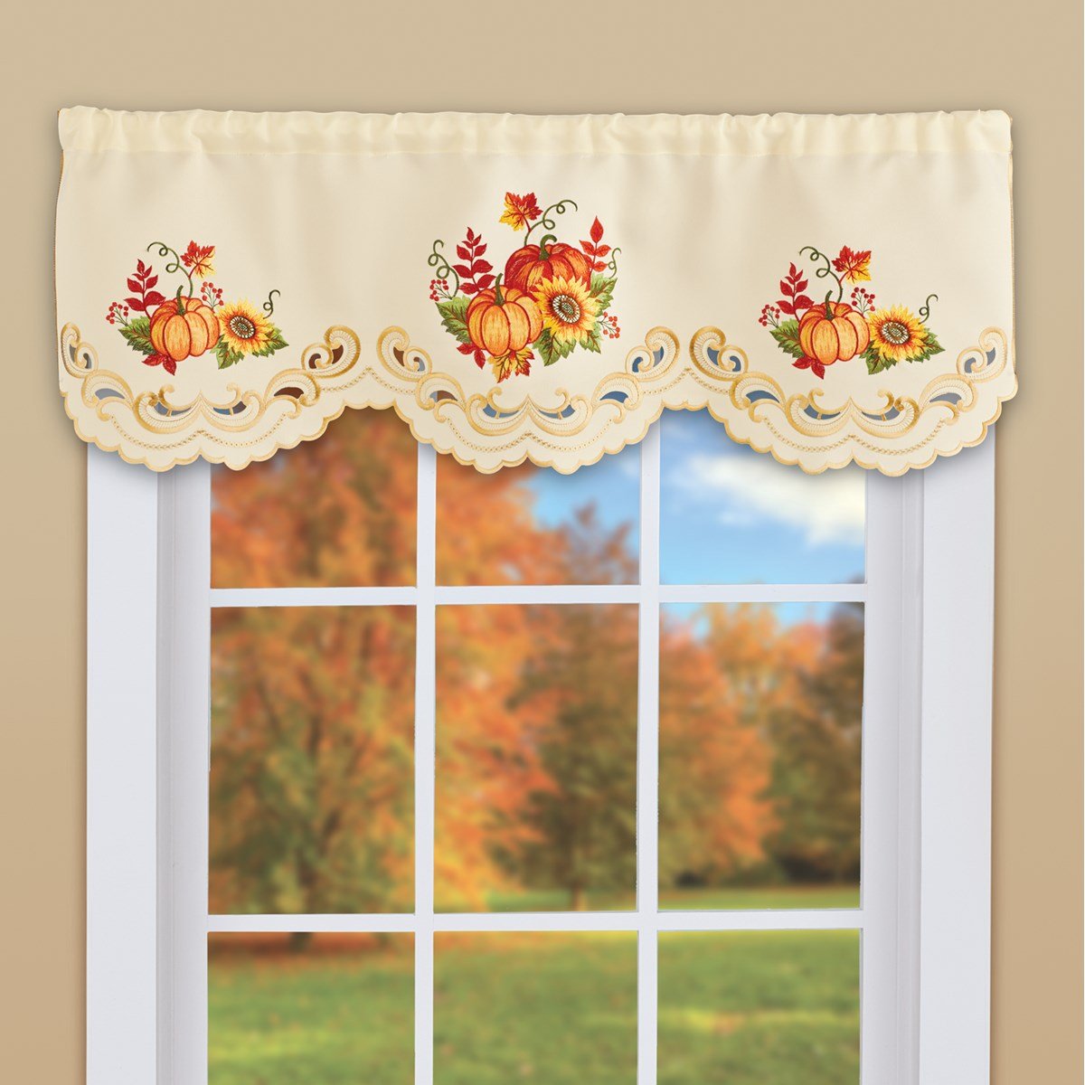 Bright Floral Pumpkin Scalloped Edge Window Valance | Collections Etc.