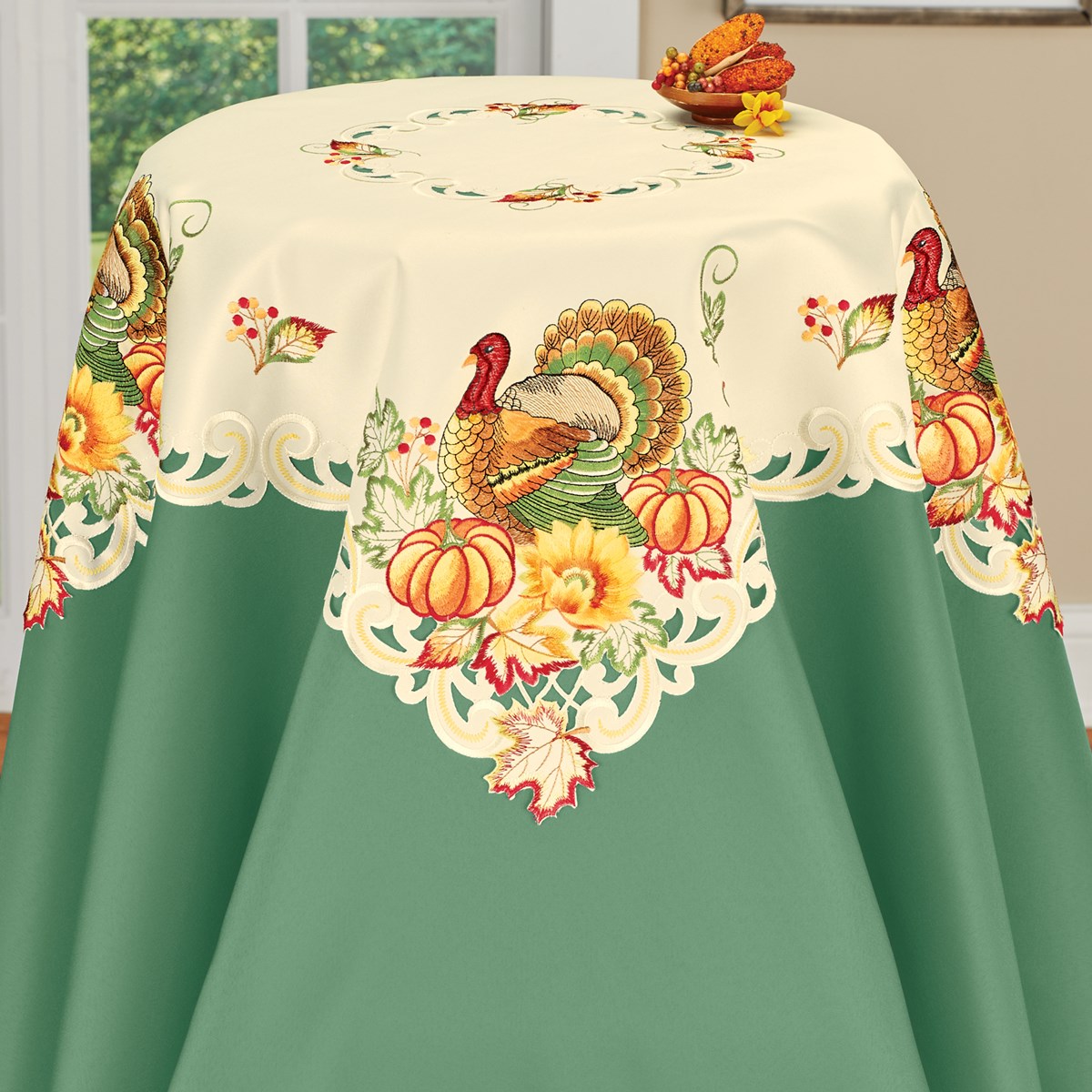 Embroidered Harvest Turkey Elegant Table Linen | Collections Etc.