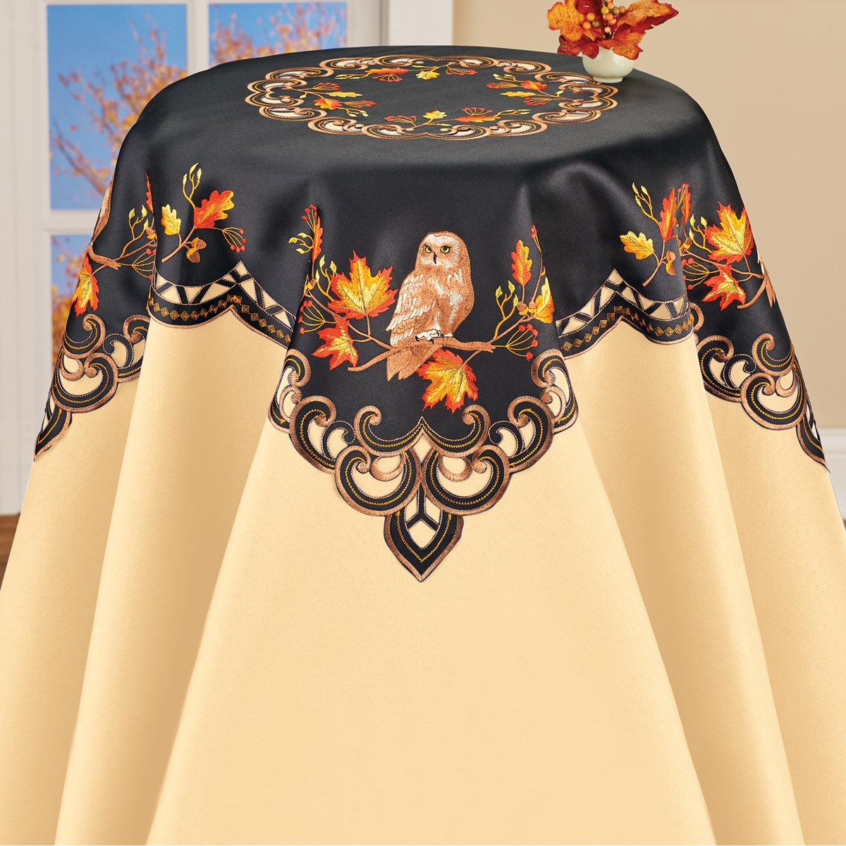 Embroidered Owl on Branches Fall Table Linens | Collections Etc.
